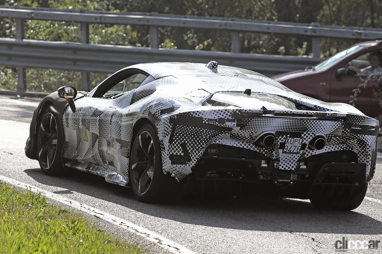Spy shot of secretly tested future car 画像｜フェラーリ「SF90 VS」はパガーニばりのロングテールを ...